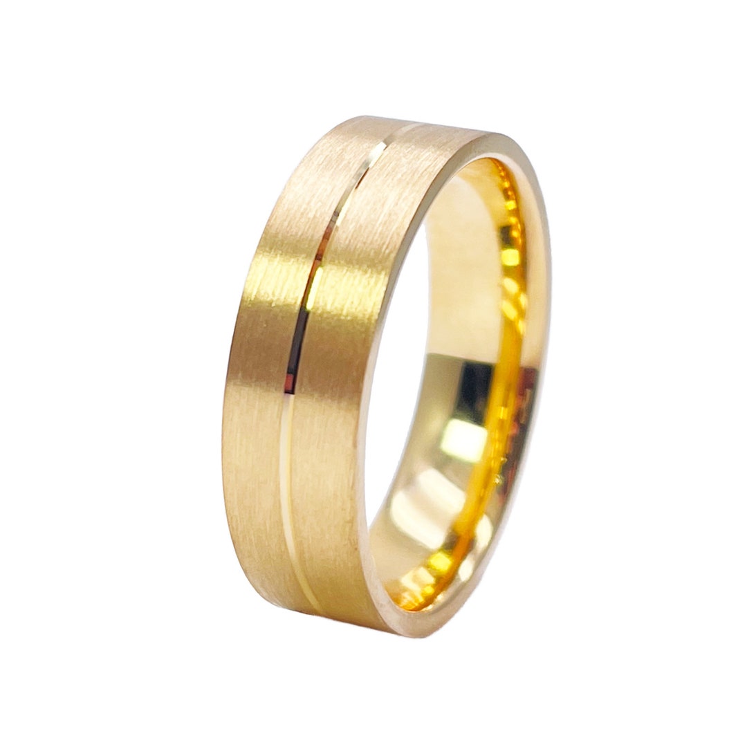 22ct Yellow Gold Matte Finish With A High Polished Groove Mens Wedding ...