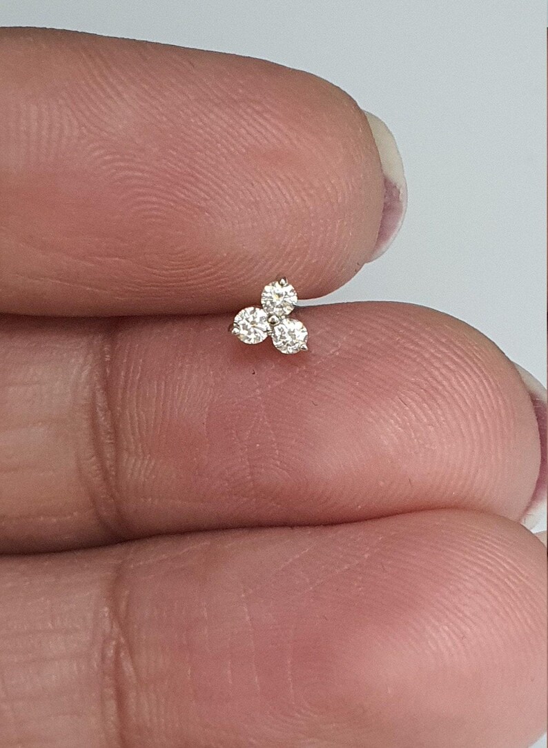 Three Stone Diamond Nose Stud/nose Pin 18ct White Gold 0.05 Carats 3mm ...
