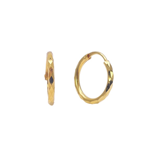 22ct Yellow Gold Pair of Classic Diamond Cut Hoop Earrings 13mm Etsy