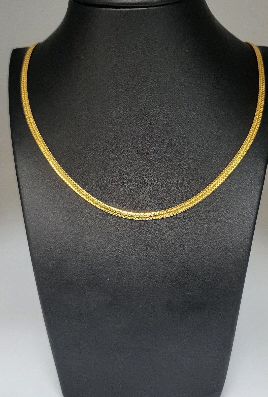 22K Yellow Gold Mens/ladies Fancy Flat Chain Necklace 18 - Etsy