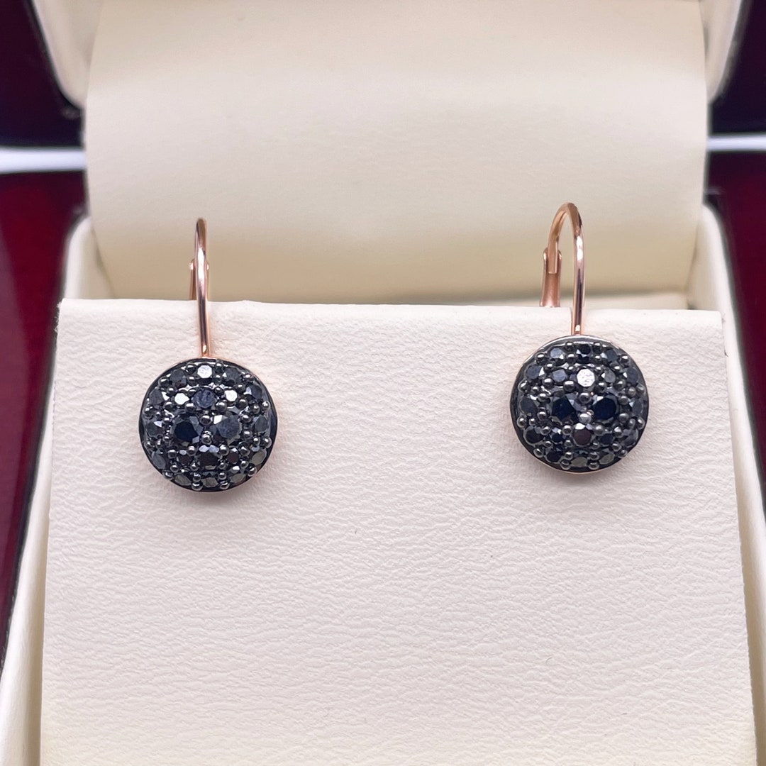 18ct Rose Gold Black Round Diamonds Pair Drop Earrings 0.83ct - Etsy