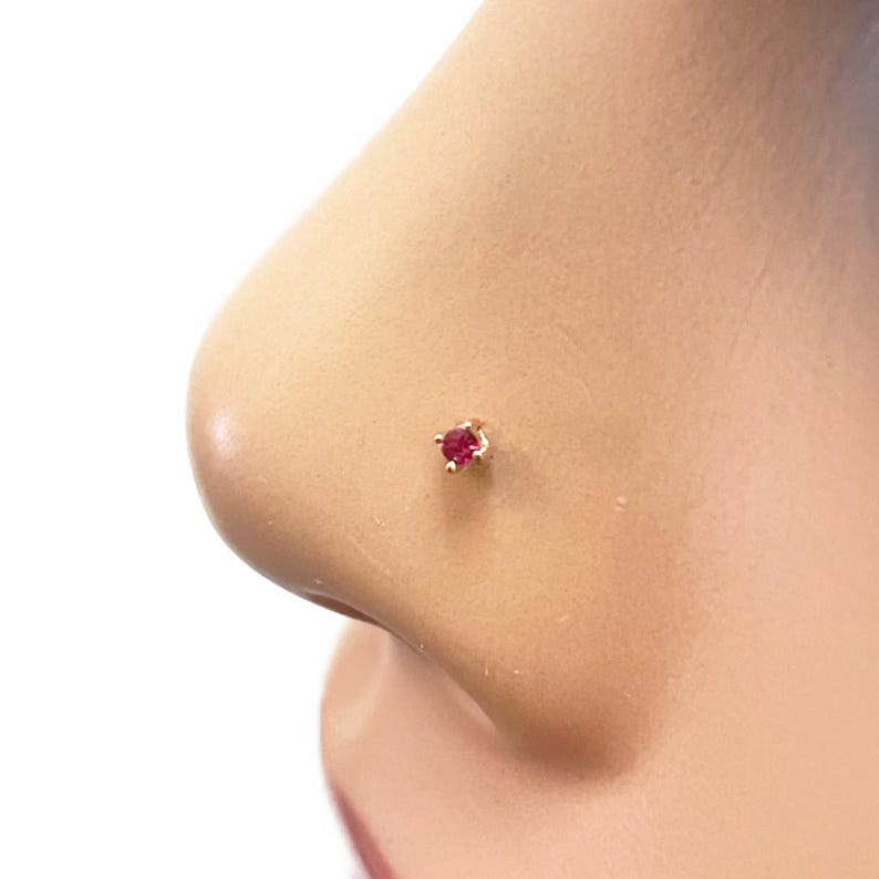 18ct Rose Gold & Natural Ruby Nose Stud Pin 0.02 Carats 4-claw 1.8 Mm ...