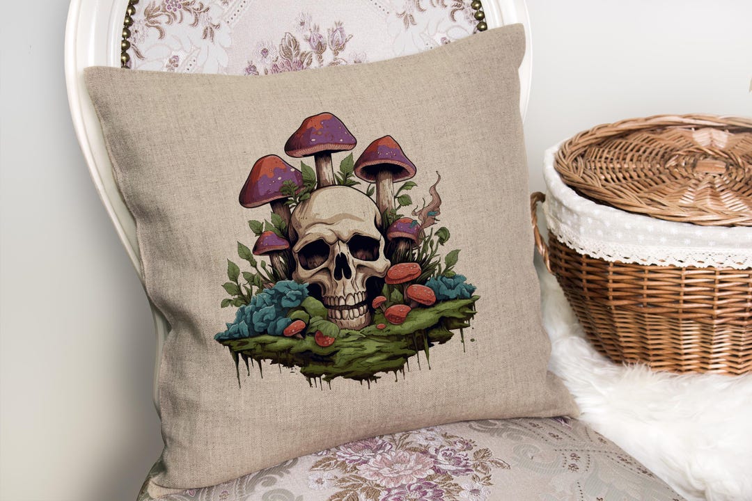 Magic Mushroom Skull Forest Spell Spooky - Cushion Cover With or ...