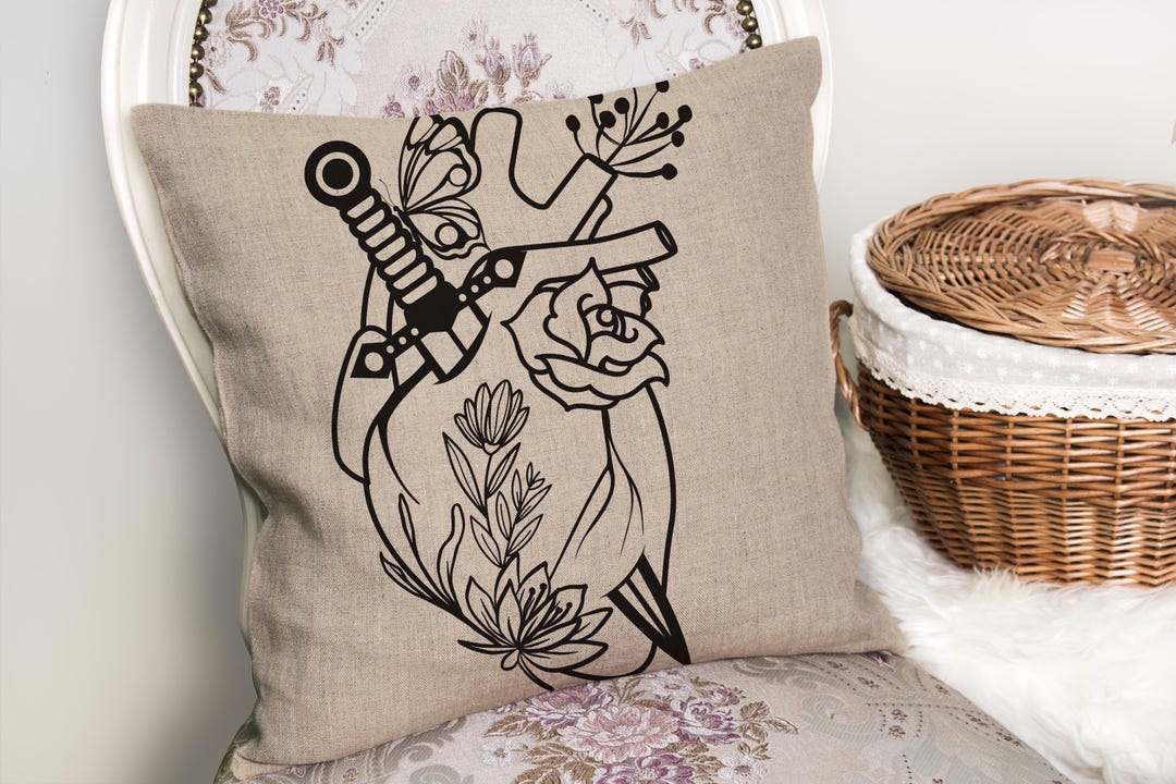 Dagger Through Heart Tattoo Inspo - Cushion Cover With or Without Pad ...