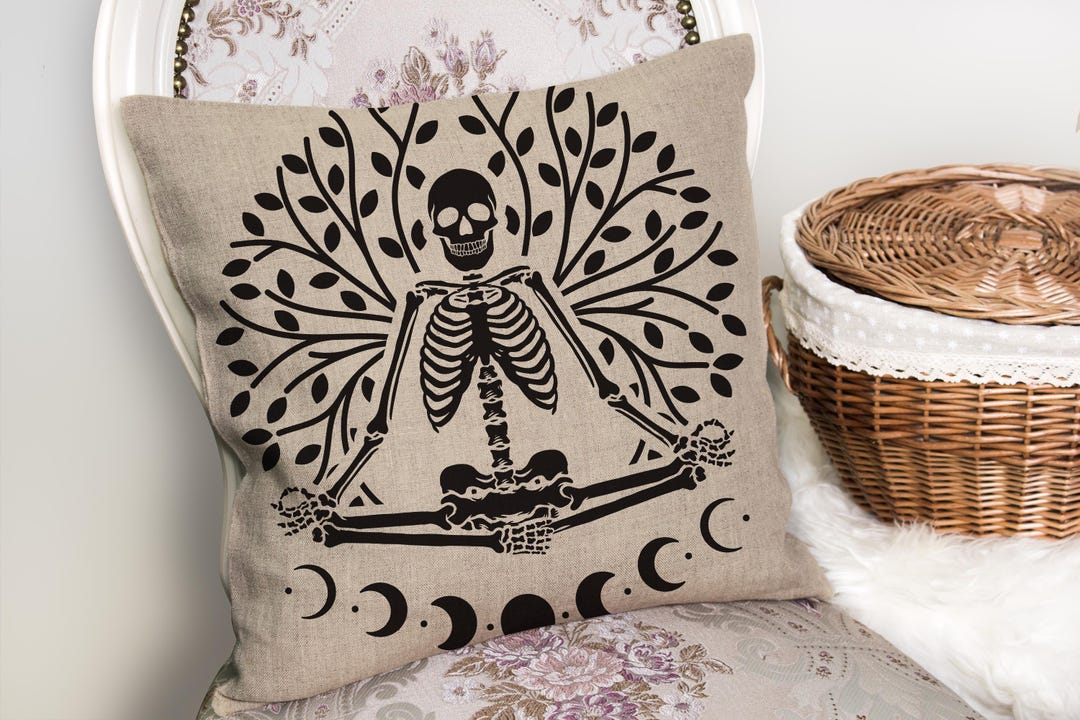 Yoga Meditating Skull Skeleton Tree Life Zen - Cushion Cover With or ...