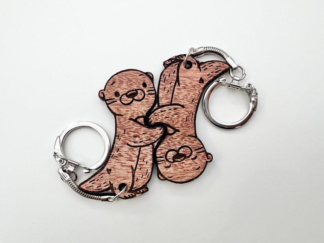 Interlocking Otter Keychains Solid African Mahogany Wood Matching Set ...