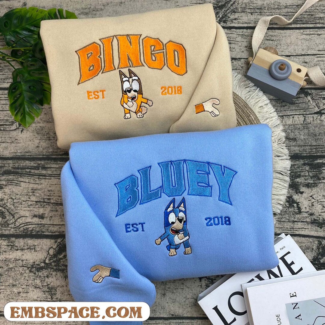 Bluey Embroidery Sweatshirt, Cartoon Character Embroidery Sweatshirt ...