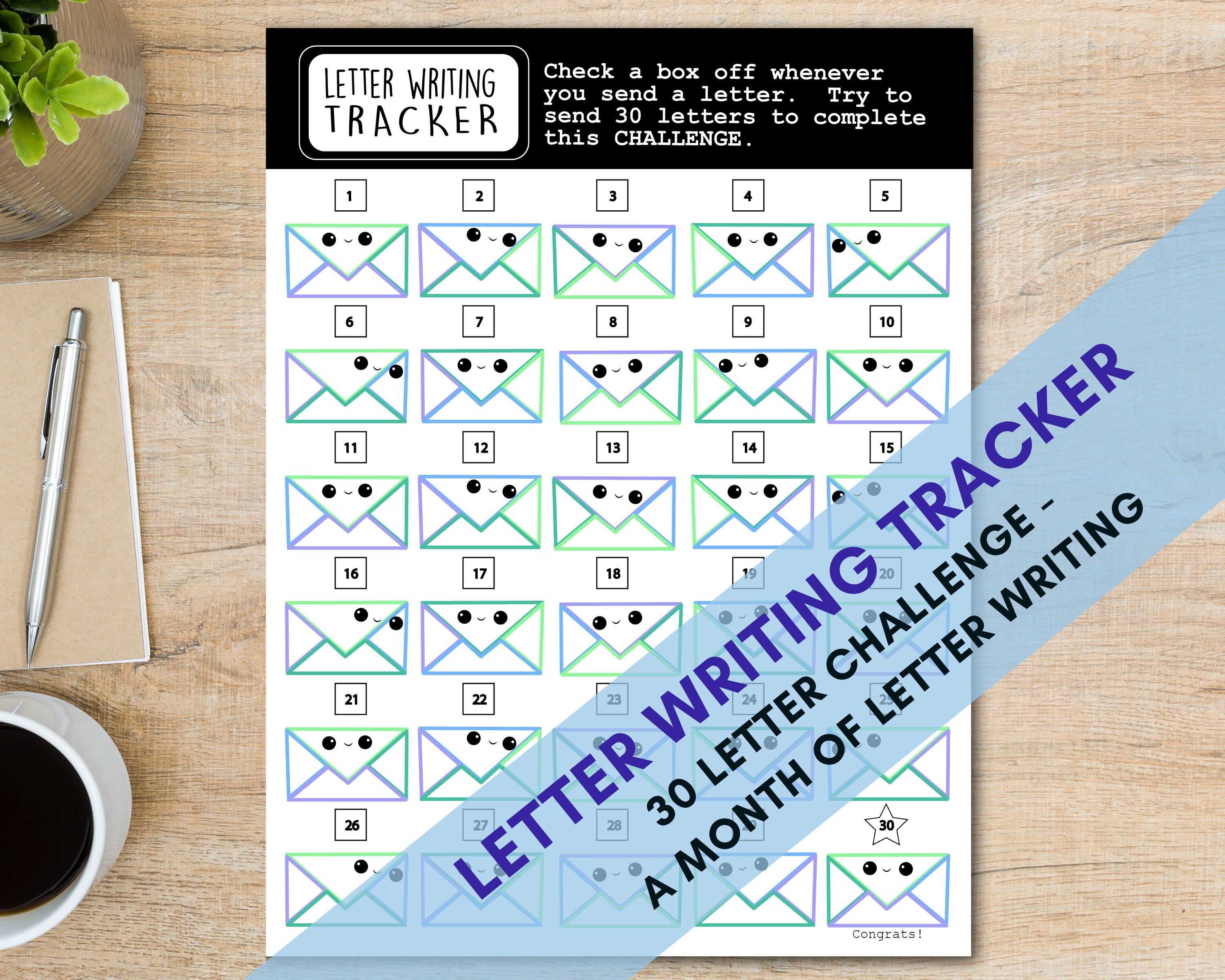 Letter Writing Challenge Tracker: Pen Pal Printable (PDF) - Etsy