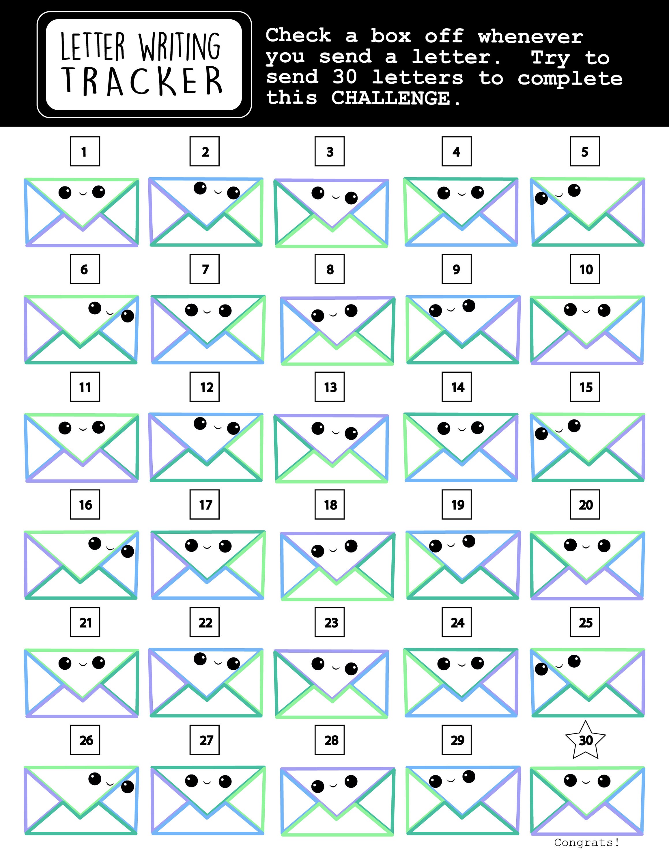 Letter Writing Challenge Tracker: Pen Pal Printable (PDF) - Etsy