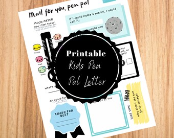 Pen Pal Printable for Kids Pen Pal Template Pen Pal Set | Etsy