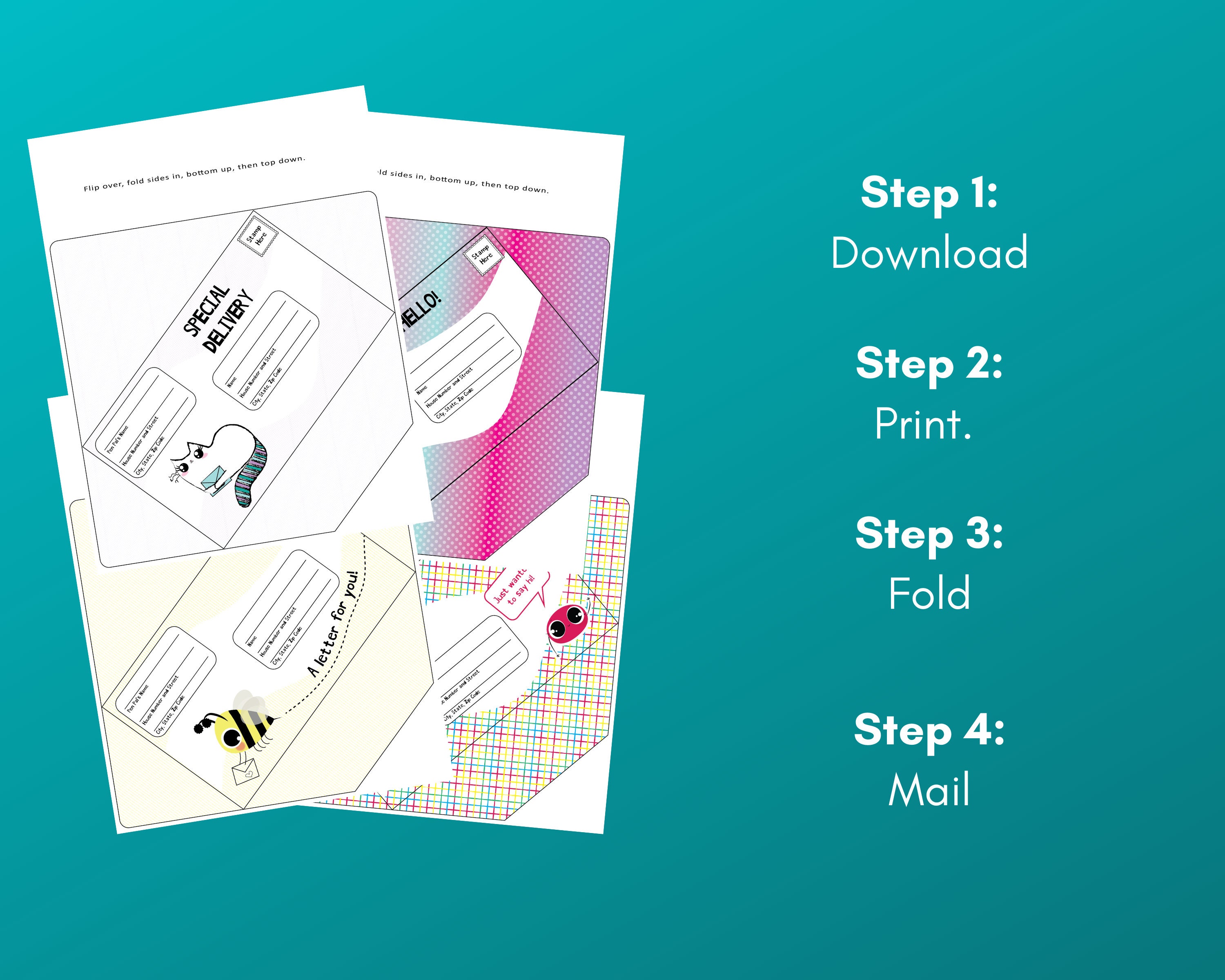 Kids Pen Pal Envelope Templates: Printable Designs (PDF Download) - Etsy