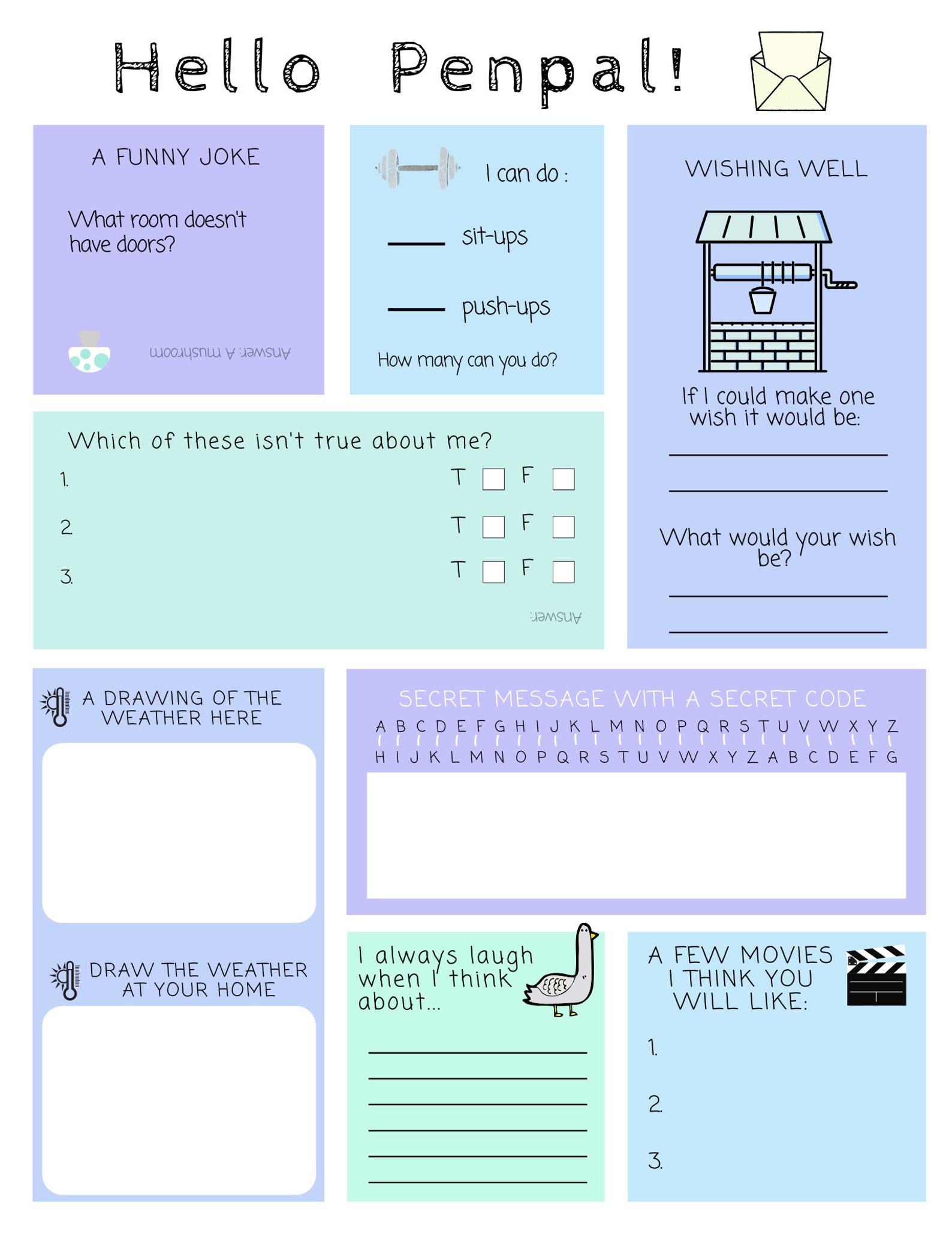 Pen Pal Printable for Kids - Pen Pal Template - Pen Pal Set - Pen Pal ...