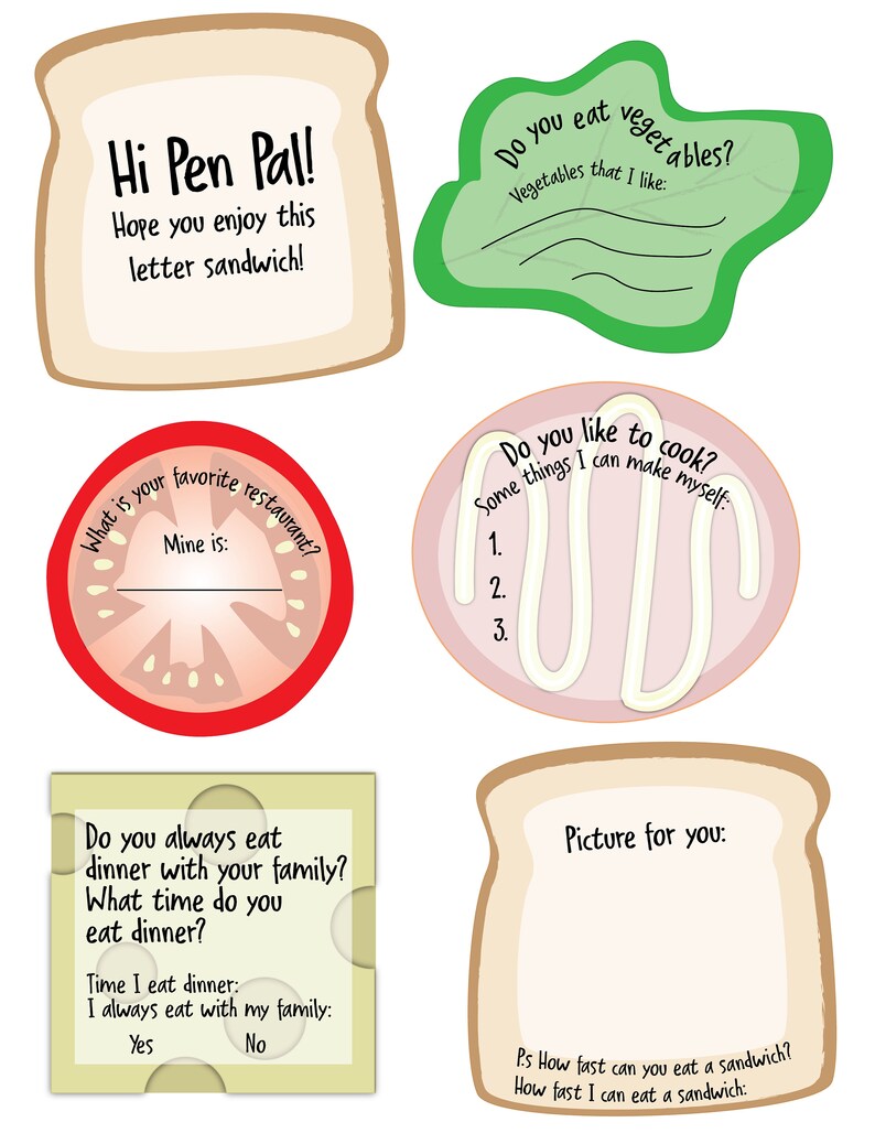 Sandwich Letter Writing Set: Pen Pal Printable for Kids (PDF) - Etsy