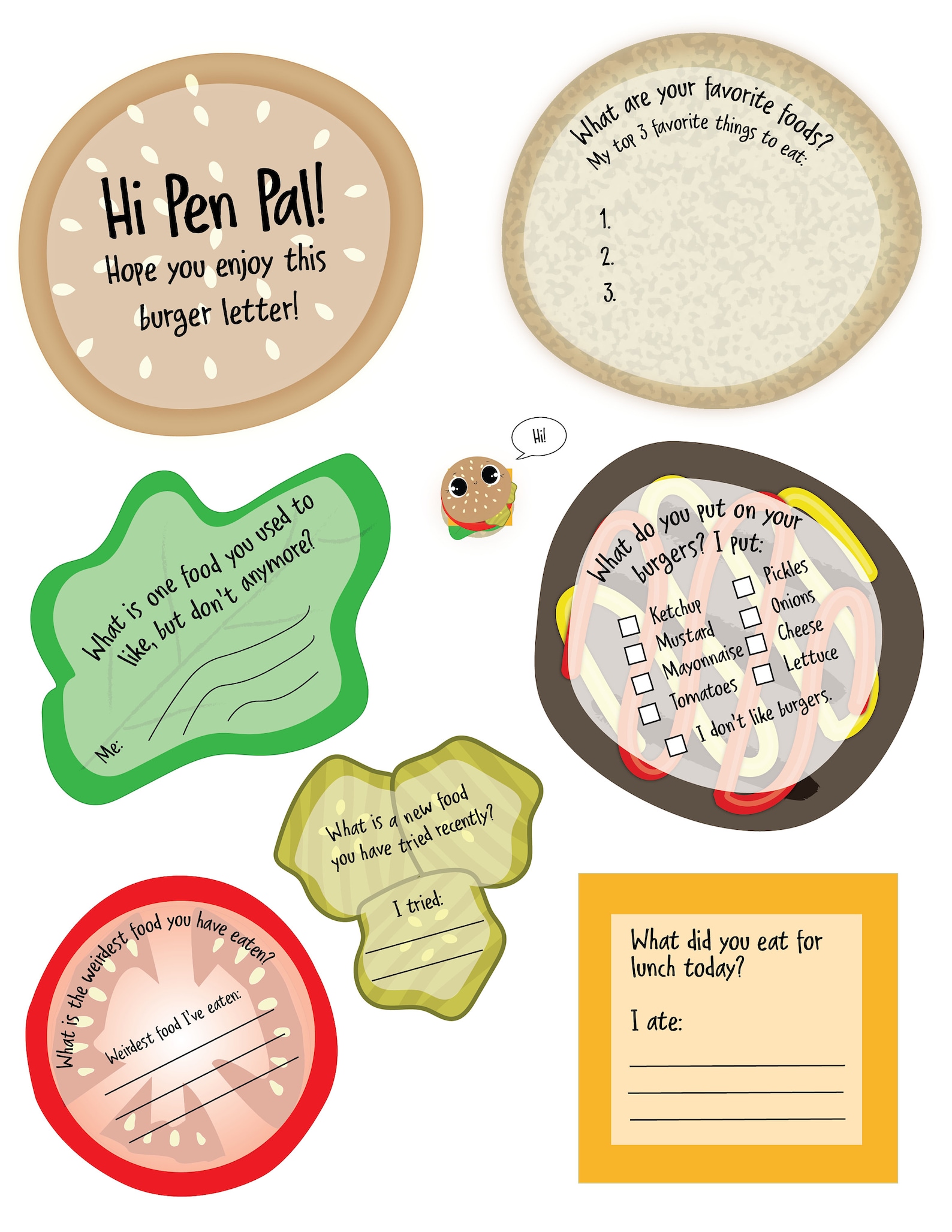 Snail Mail Printable - Burger Stackable Pen Pal Letter - Etsy