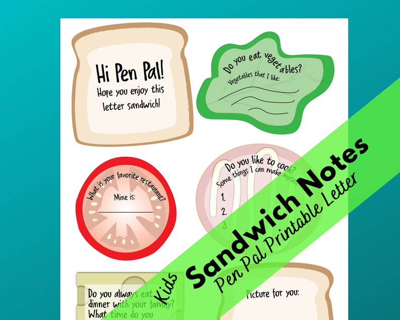 Sandwich Letter Writing Set: Pen Pal Printable for Kids (PDF) - Etsy
