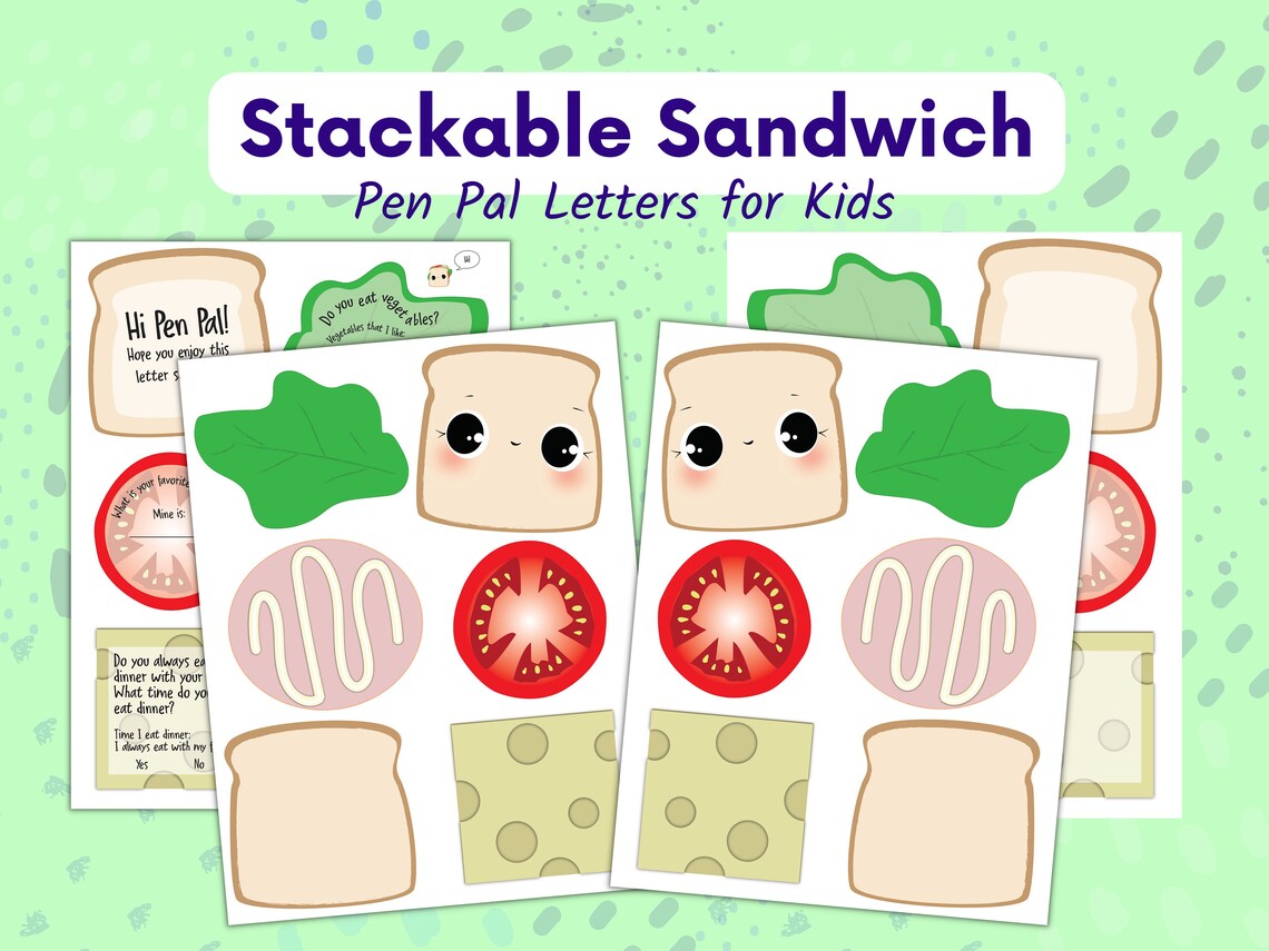 Kids Letter Writing Set Penpal Printable for Kids Sandwich Letter - Etsy