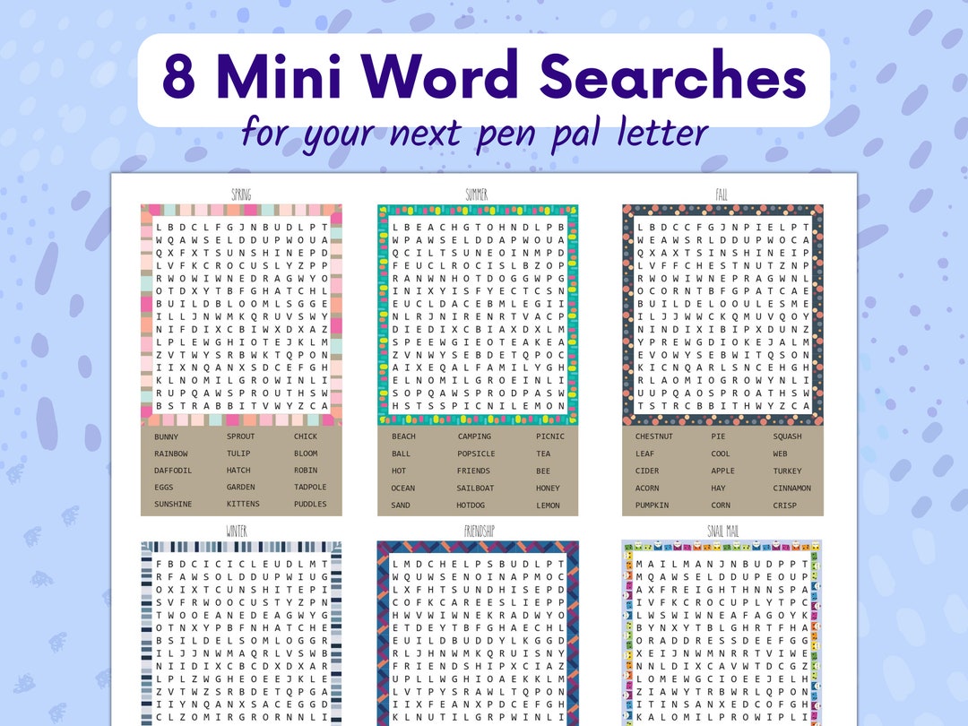 Mini Word Searches: Printable Snail Mail Activity (PDF) - Etsy