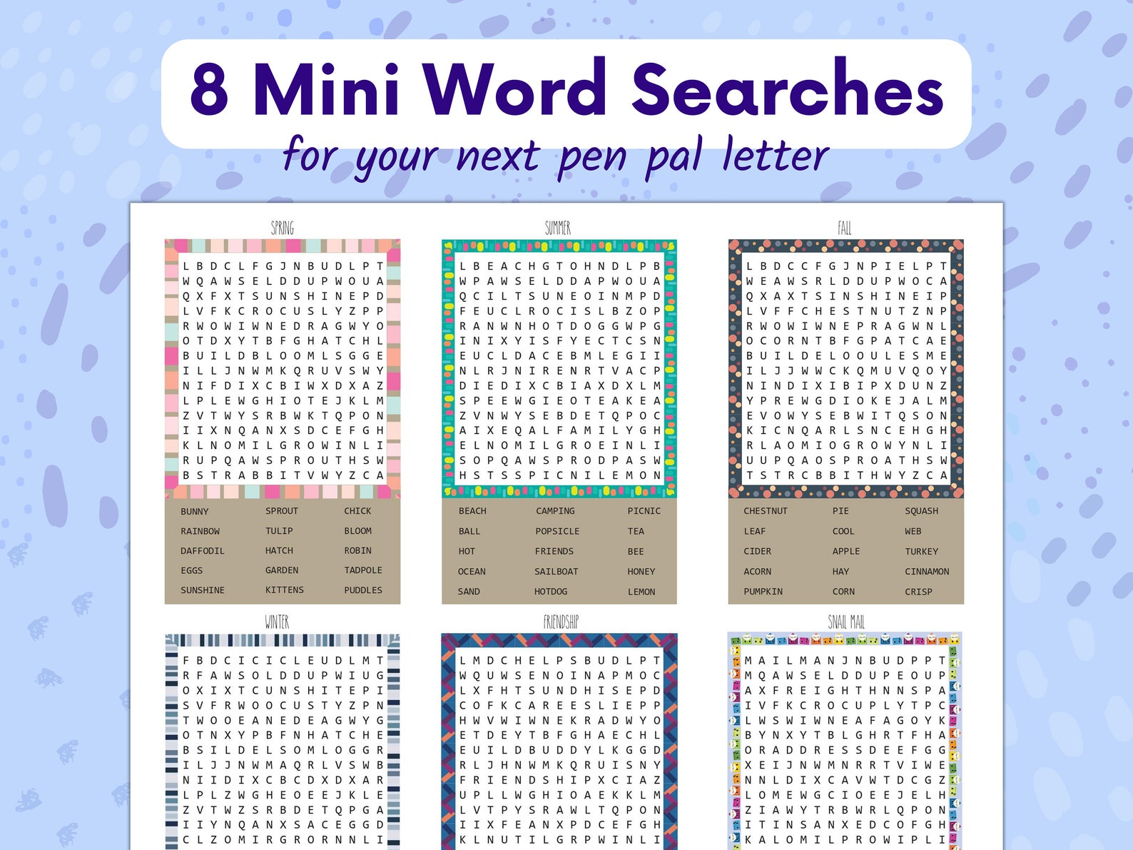 Mini Word Searches: Printable Snail Mail Activity (PDF) - Etsy