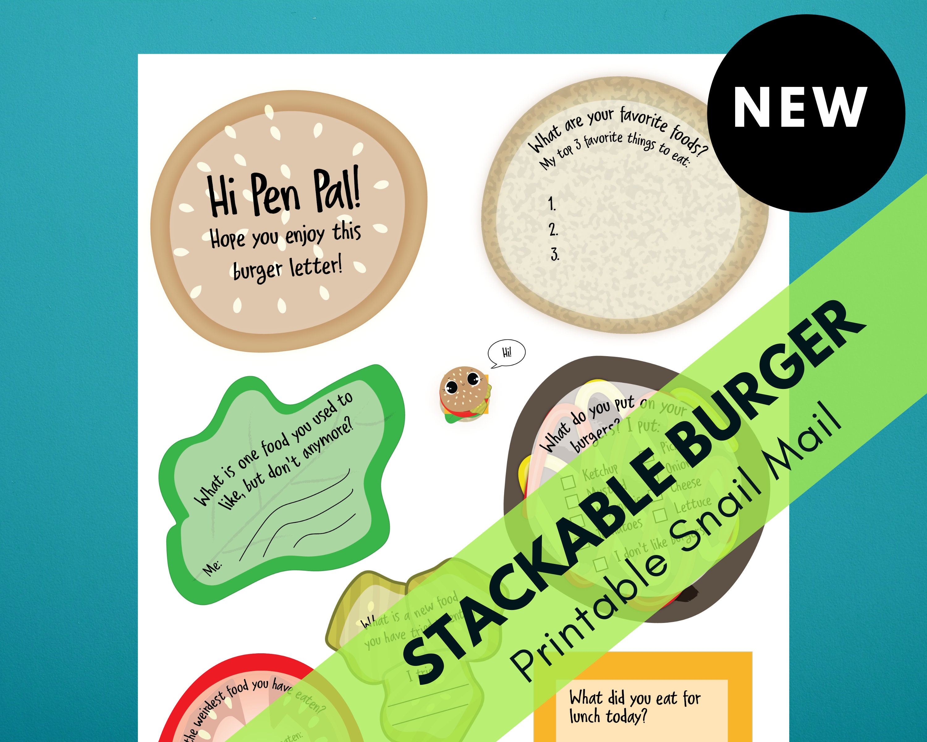 Snail Mail Printable - Burger Stackable Pen Pal Letter - Etsy