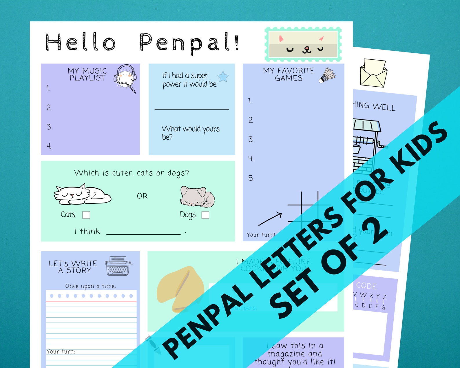 Pen Pal Printable for Kids Pen Pal Template Pen Pal Set | Etsy