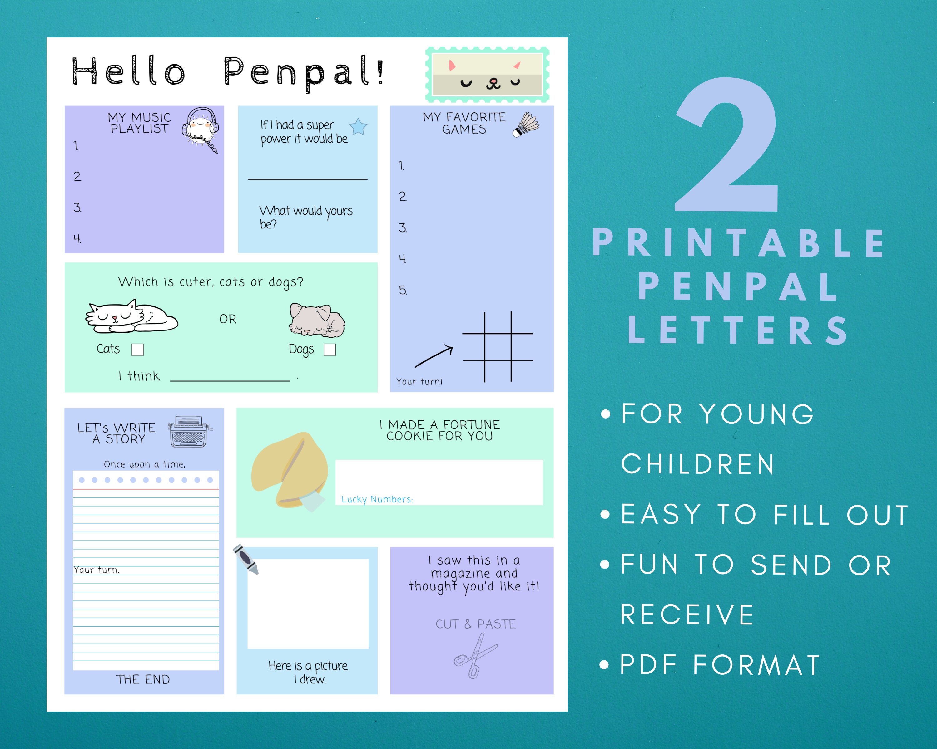 Pen Pal Printable for Kids Pen Pal Template Pen Pal Set | Etsy