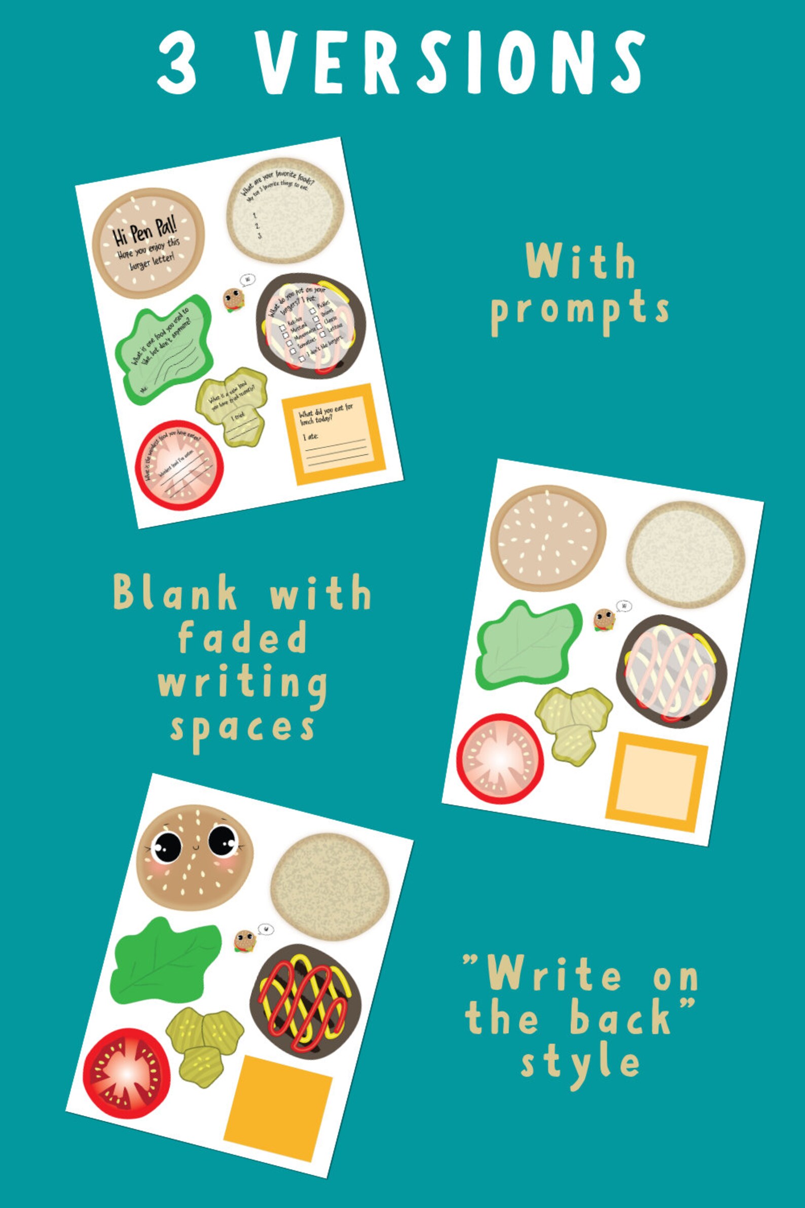 Snail Mail Printable - Burger Stackable Pen Pal Letter - Etsy