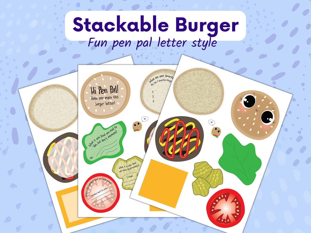 Snail Mail Printable - Burger Stackable Pen Pal Letter - Etsy