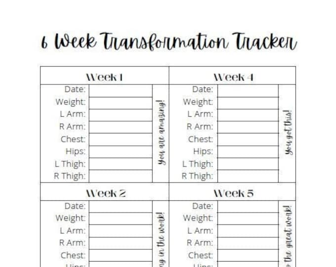 6 Week Body Transformation Measurement Tracker: Weight Loss, Fitness ...