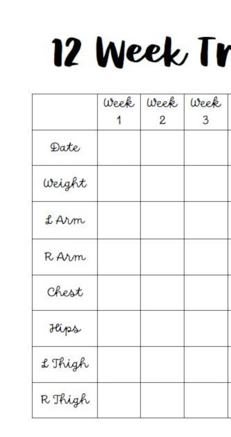 12 Week Body Transformation Tracker: Measurement Chart (PDF Instant ...