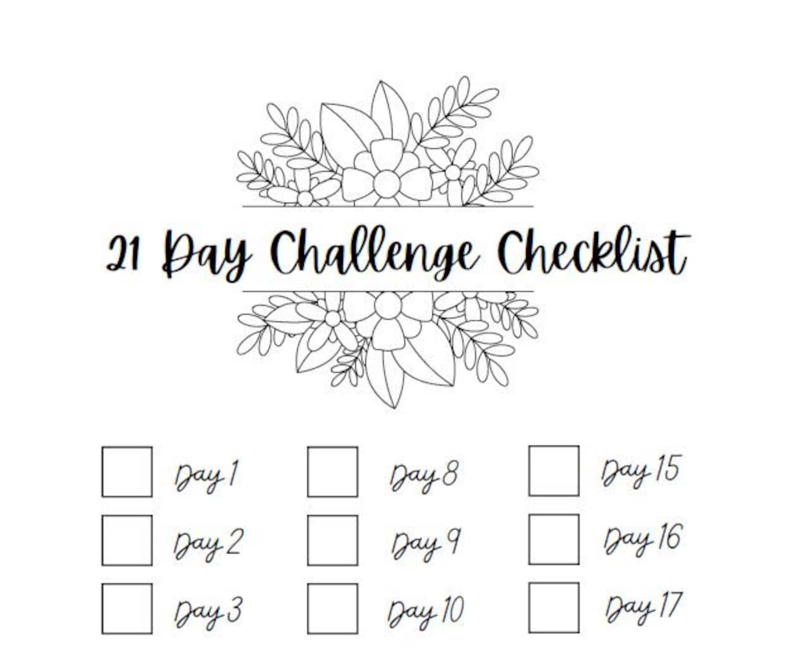 21 Day Challenge Checklist: Floral Habit Tracker (PDF Instant Download ...