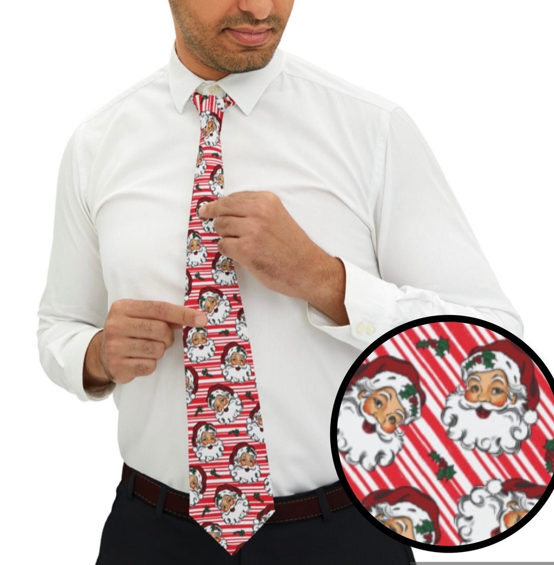 Vintage-style Santa Necktie, Men's Christmas Tie, Red White Striped ...