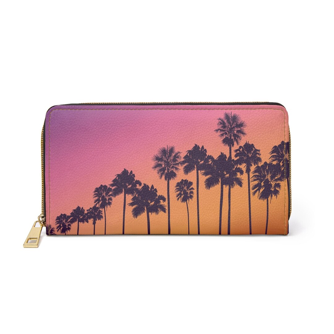 Palm Trees Sunset Wallet, Tropical Sunset Zipper Wallet, Beach Vibes ...