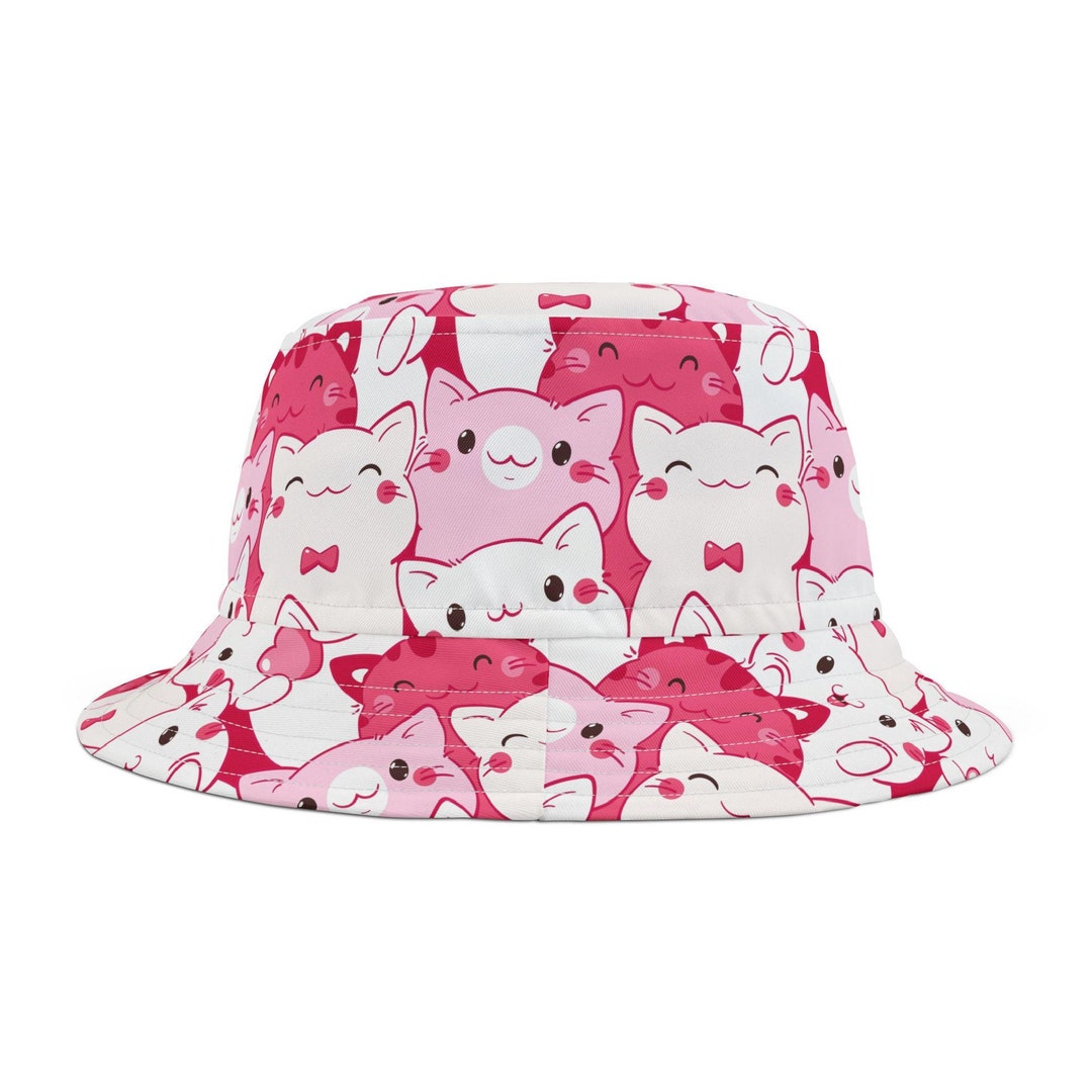 Kawaii Cat Bucket Hat, Cute Hat, Kitty Lover Gift, Sun Hat, Fun Pet ...
