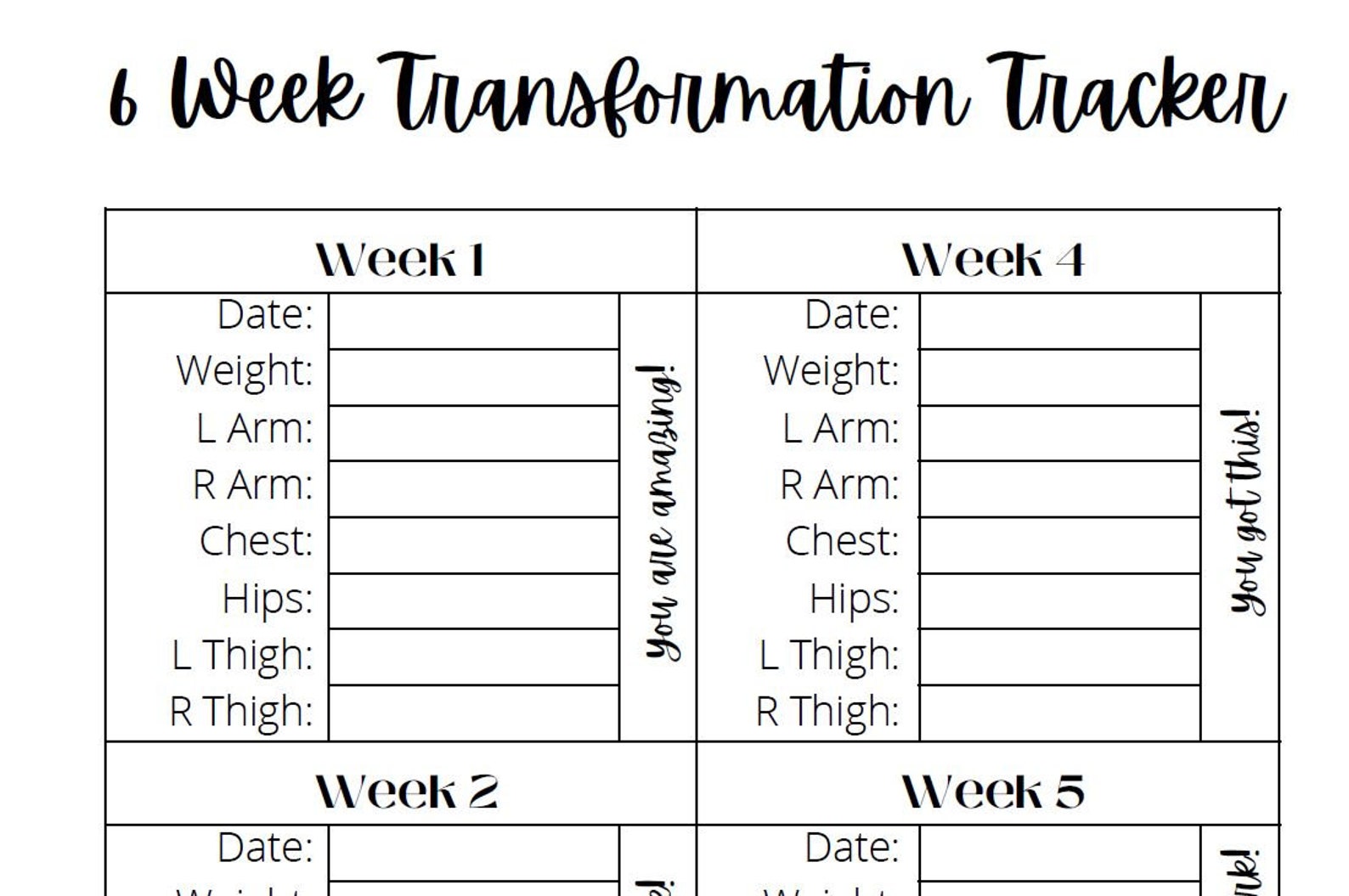 6 Week Body Transformation Measurement Tracker: Weight Loss, Fitness ...
