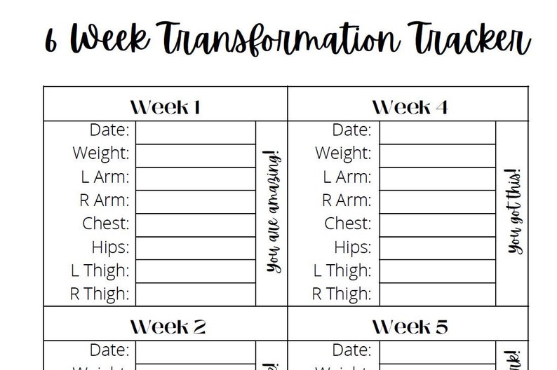 6 Week Body Transformation Measurement Tracker: Weight Loss, Fitness ...