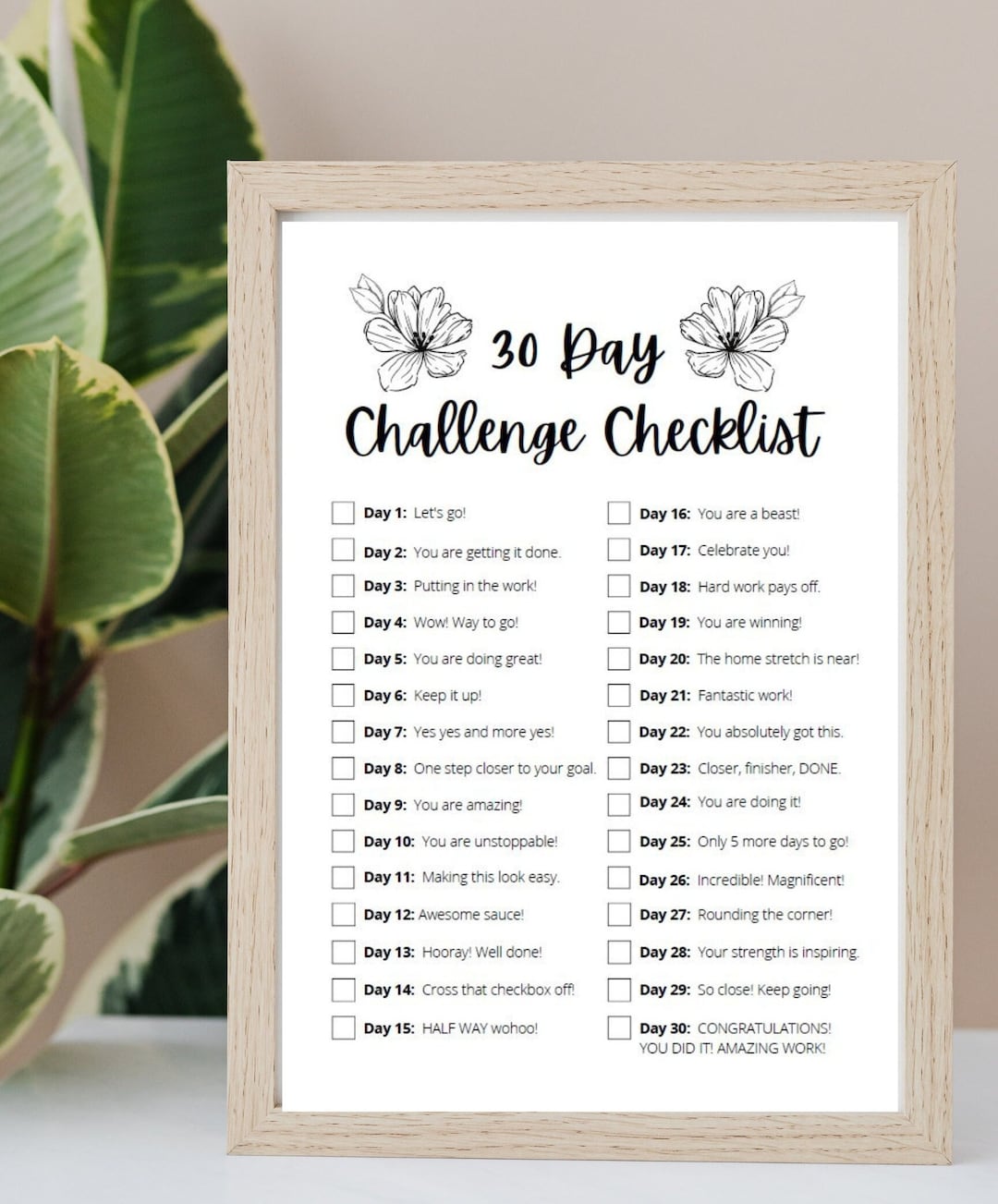 30 Day Challenge Checklist PDF Instant Download | Motivational Quotes ...