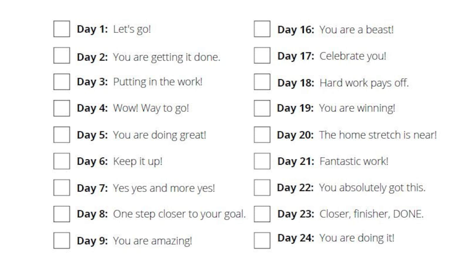 30 Day Challenge Checklist PDF Instant Download | Motivational Quotes ...