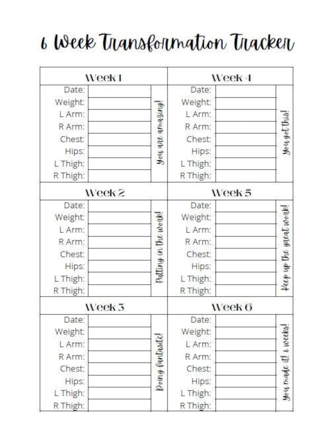 6 Week Body Transformation Measurement Tracker: Weight Loss, Fitness (PDF Download) - Etsy