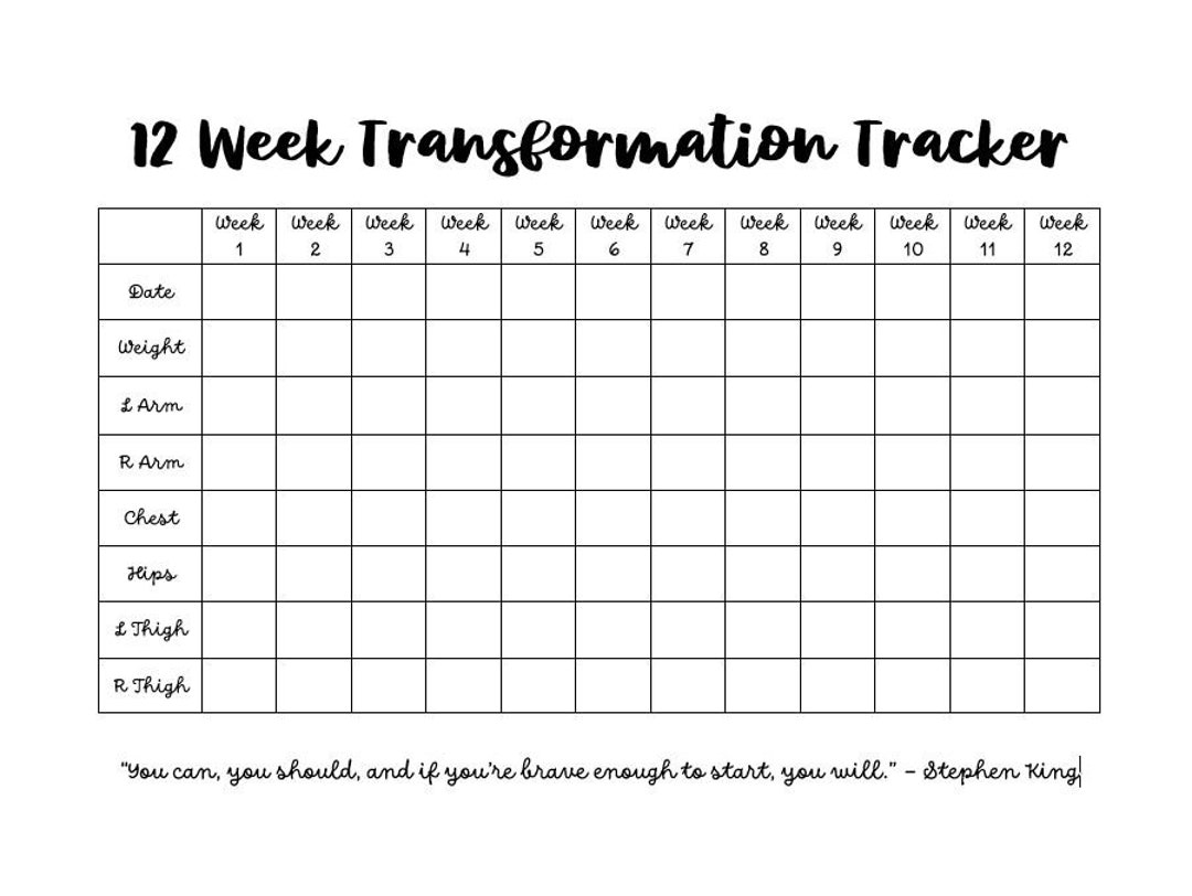 12 Week Body Transformation Tracker: Measurement Chart (PDF Instant ...