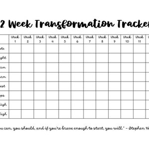 12 Week Body Transformation Tracker: Measurement Chart (PDF Instant ...