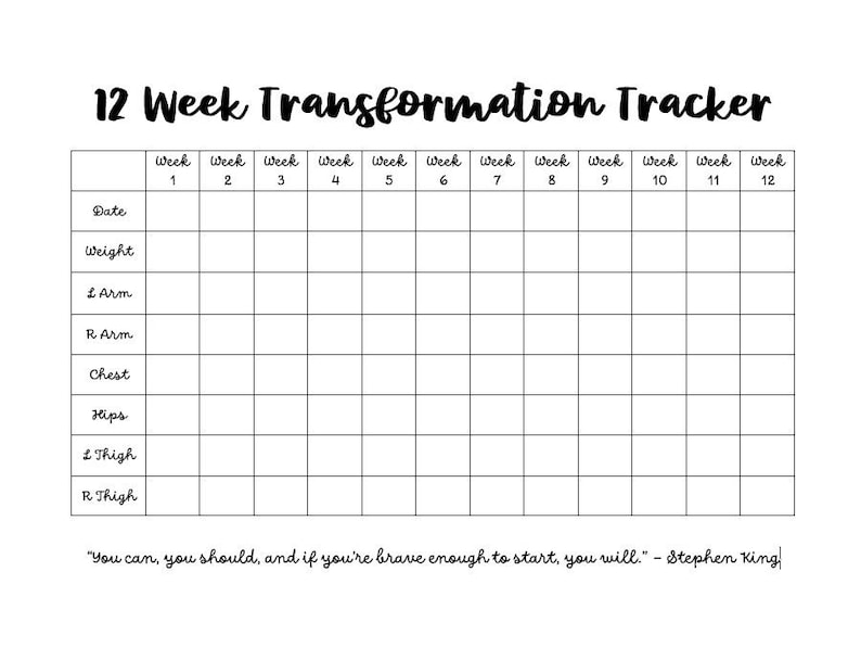 12 Week Body Transformation Tracker: Measurement Chart (PDF Instant ...
