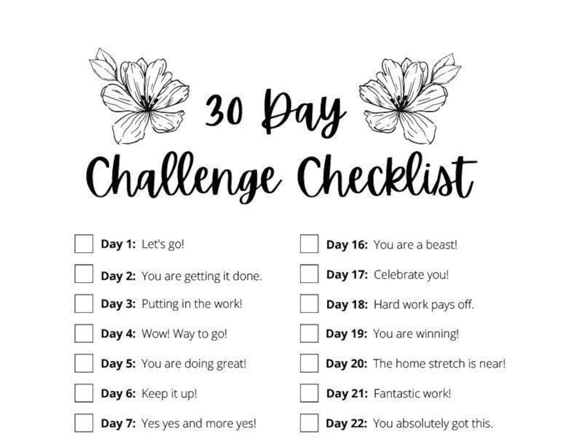 30 Day Challenge Checklist PDF Instant Download | Motivational Quotes ...