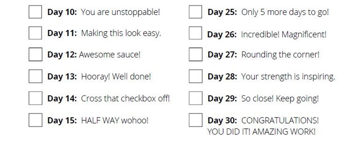 30 Day Challenge Checklist PDF Instant Download | Motivational Quotes ...