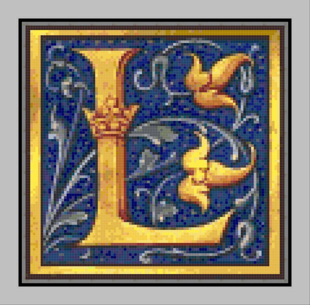 Gilded Initial L on Blue Cross-stitch Pattern PDF Download - Etsy