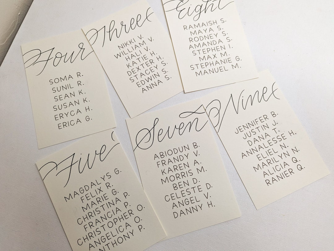 Calligraphy Table Signs | Calligraphy Wedding Assignments | Calligraphy ...