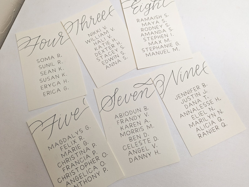 Calligraphy Table Signs Calligraphy Wedding Assignments - Etsy