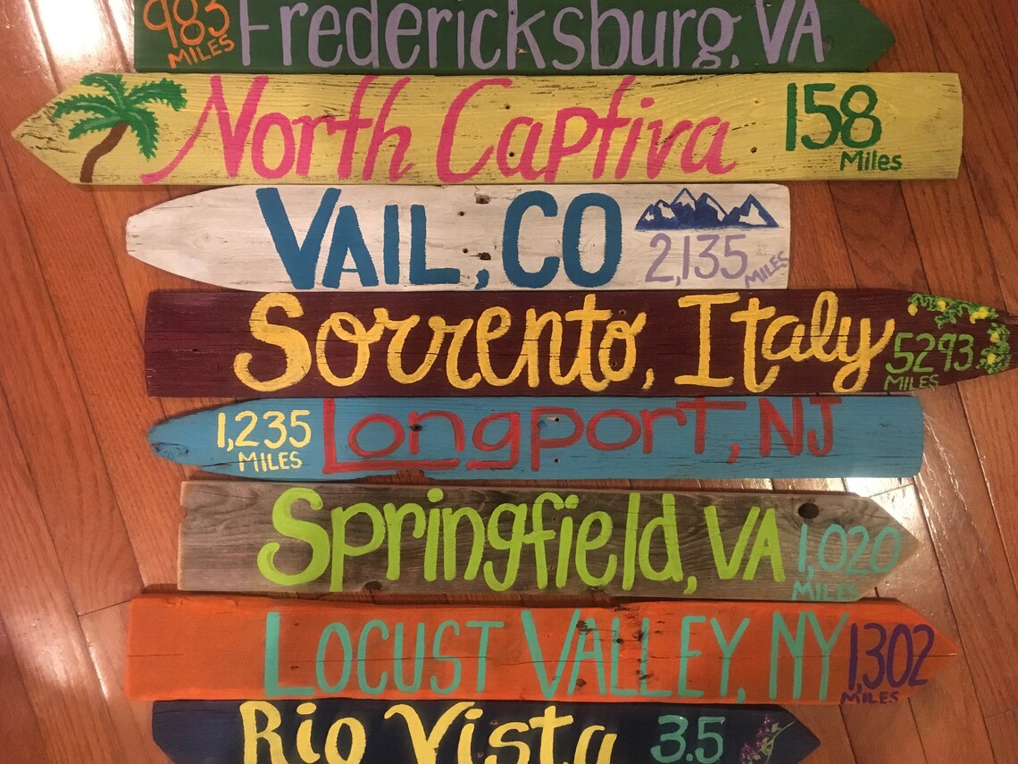 8 Personalized Wooden Destination Sign-custom Place Name & Distance ...