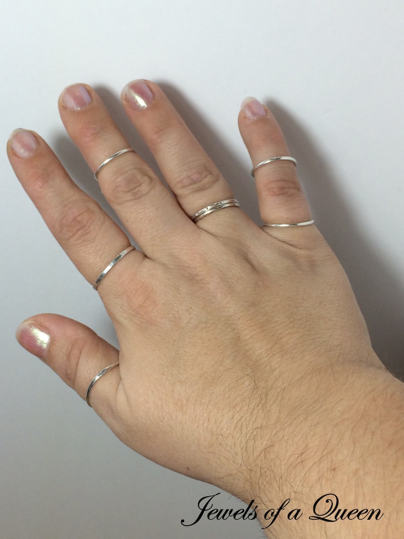 Notched Argentium Silver Stackable Ring Bands Handmade Silver Notched ...