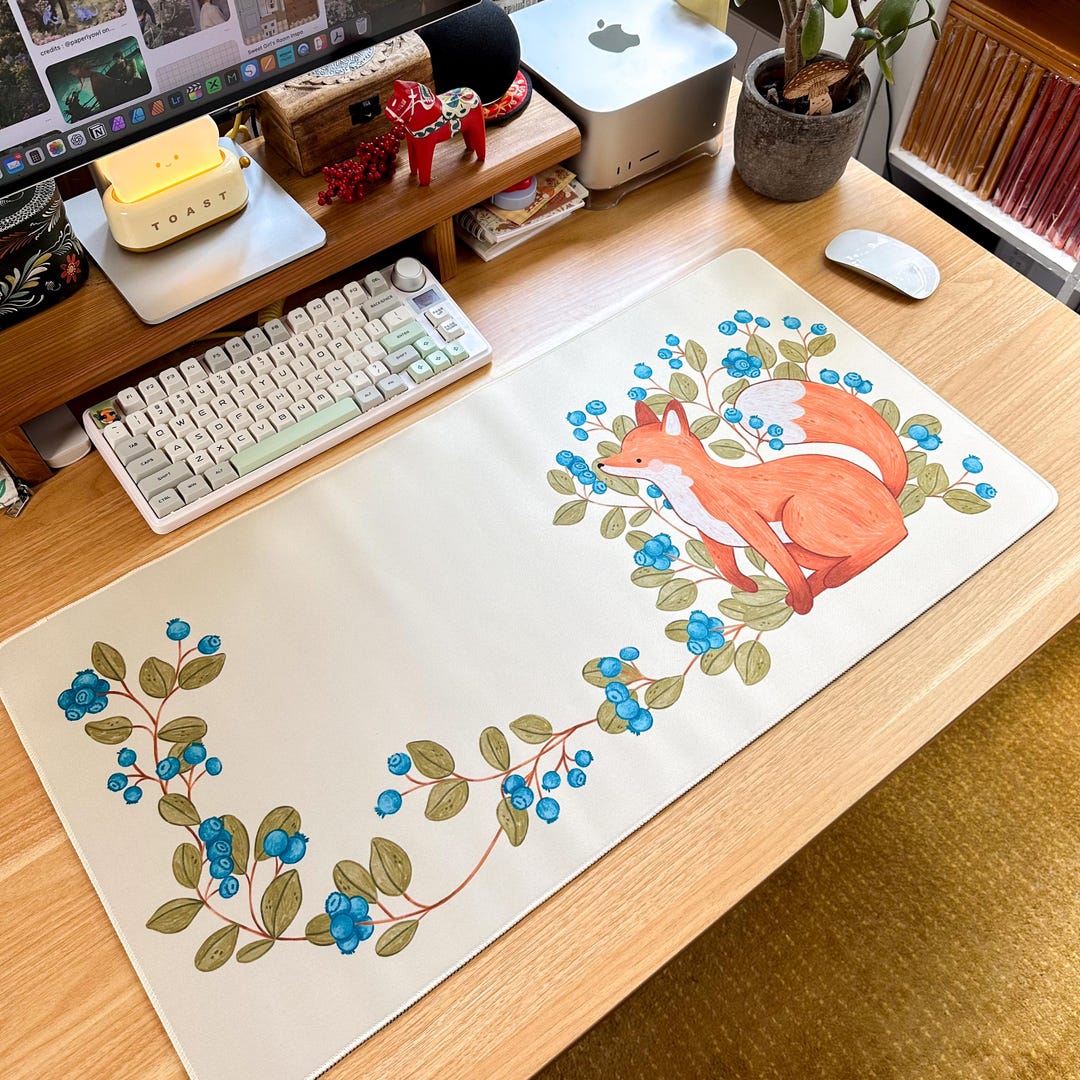 Waterproof Desk Mat - Blueberry Fox | Mouse Pad | Gaming Mouse Mat - Etsy