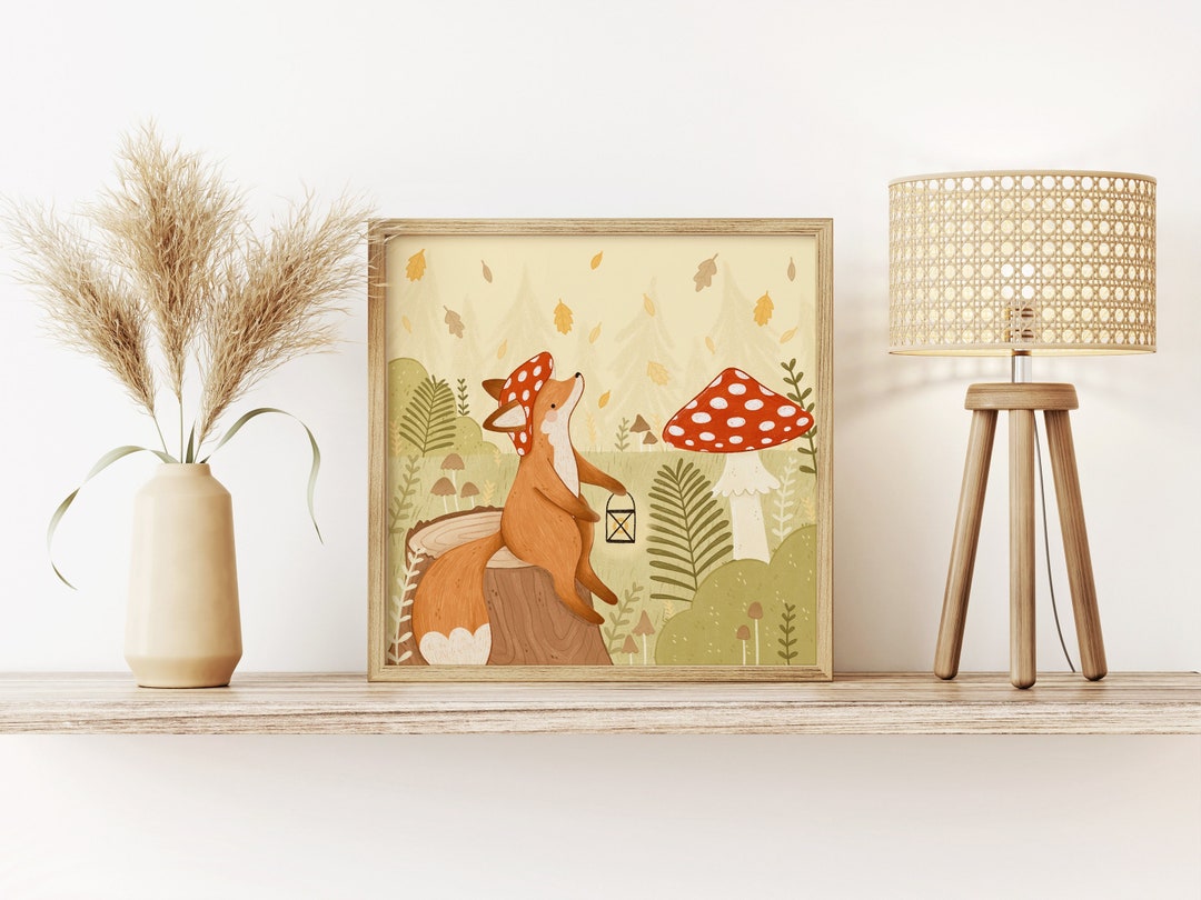 Mushroom Fox Print - Etsy